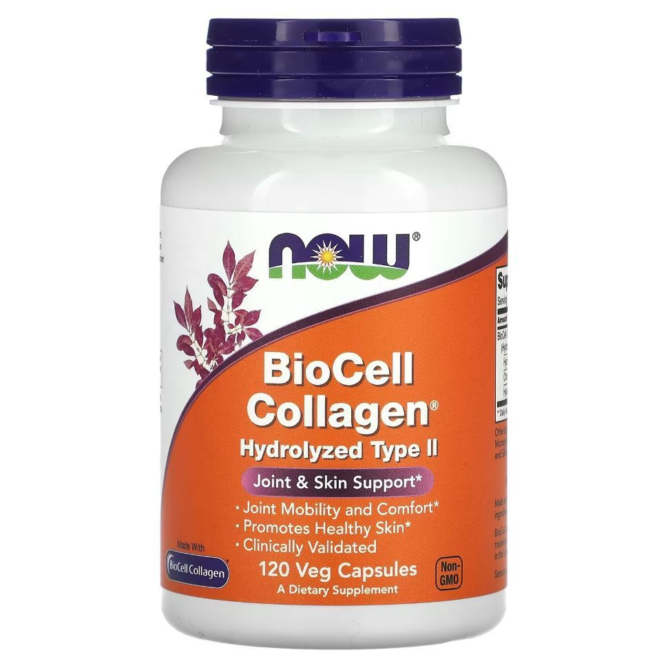 NOW Foods, BioCell Collagen, гидролизованный тип 2, 120 растительных ...
