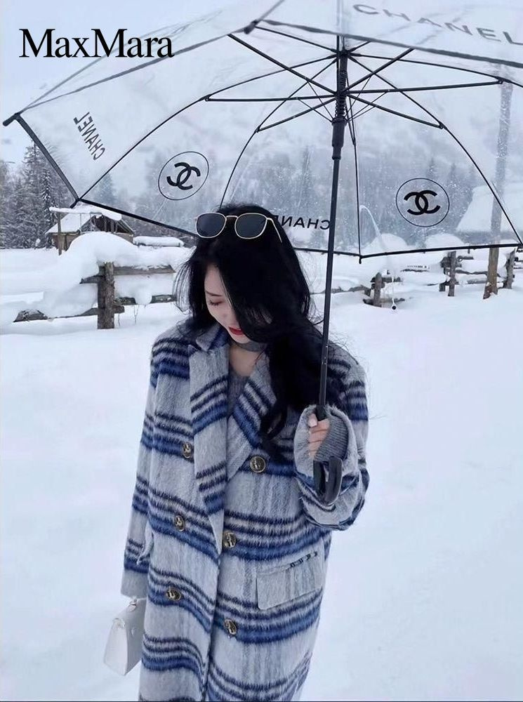 Пальто Max Mara, Демисезон, размер 42, цвет синий, серый, Искусственные ...