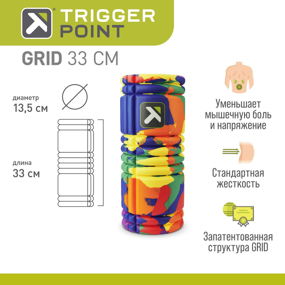 Ролик массажный Trigger Point Grid, валик для спины, мфр ролл, 33X13.5 см, Rainbow - купить в ...