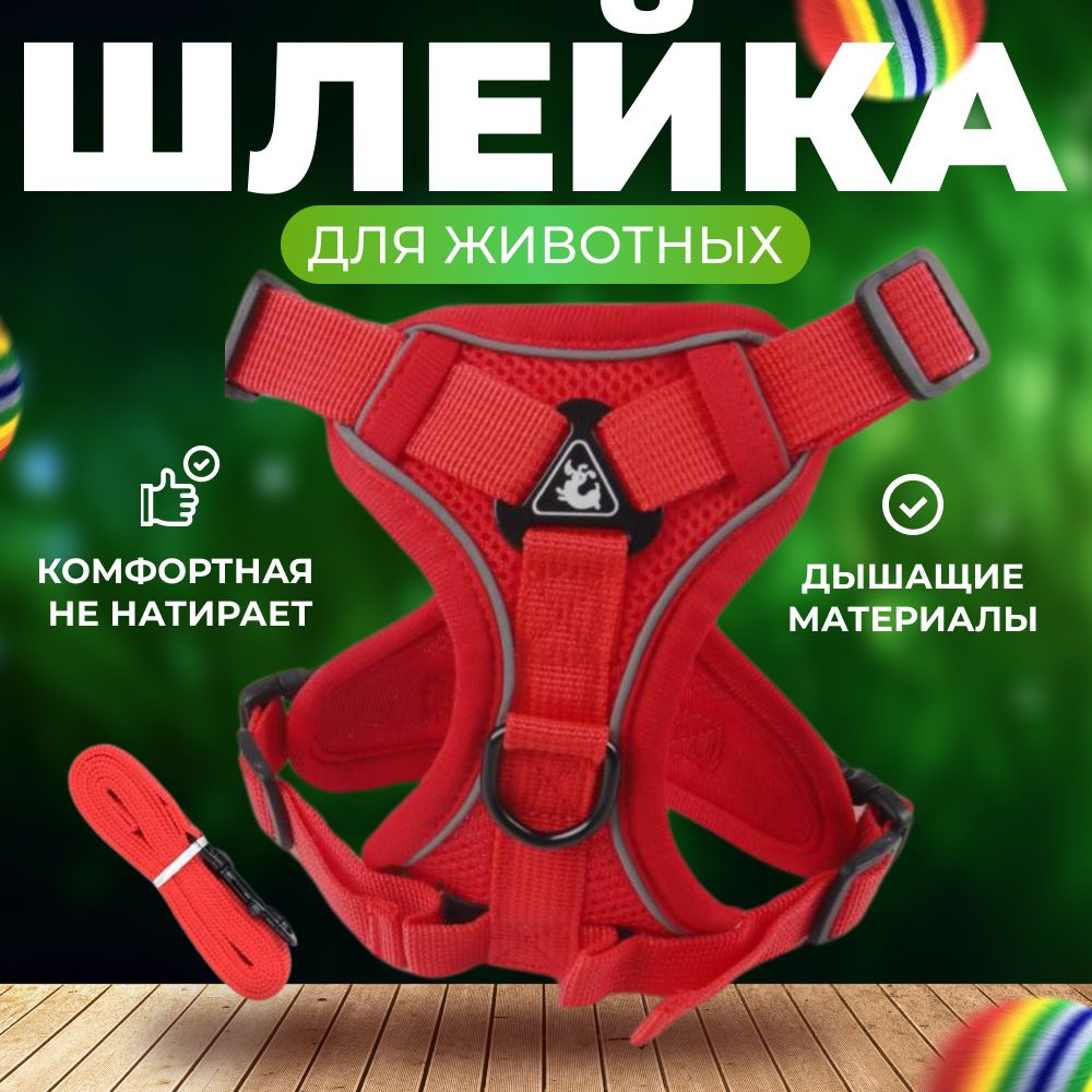 Анатомическая нейлоновая шлейка жилетка с комплектным тканевым поводком ...