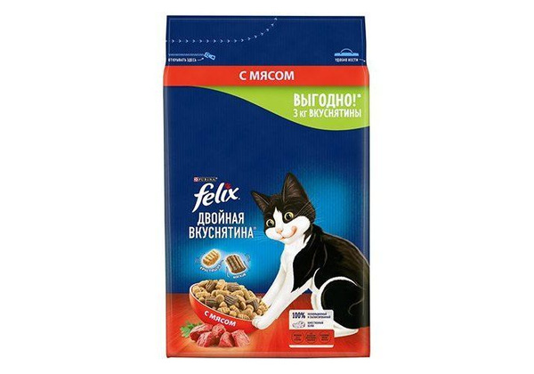 FELIX ДВОЙНАЯ ВКУСНЯТИНА / Сухой корм Пурина Феликс для взрослых кошек с мясом, 3 кг купить на ...