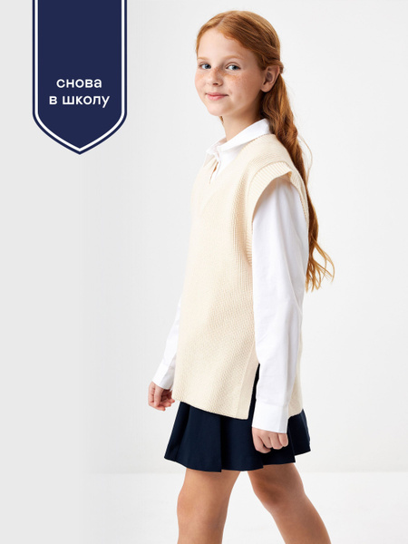 Жилет Девочки SELA белый, размер 164 прямой Без застежки Офисный/школьный Китай купить c ...