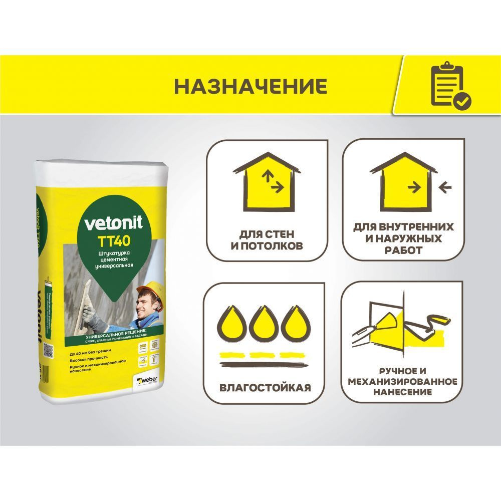 Штукатурка для стен цементная Vetonit TT40 25 кг купить на OZON по ...