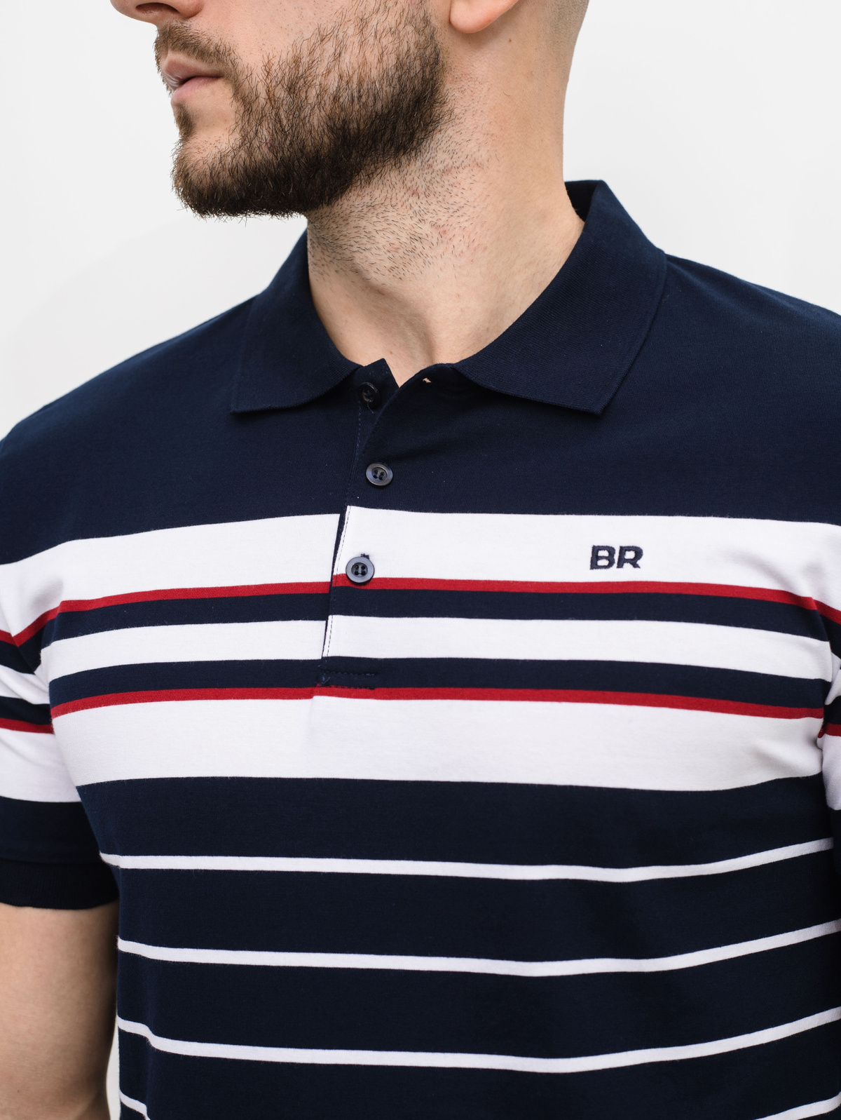 Поло Мужской Bronks темно-синий Короткий, размер 46, 48 Хлопок, Спандекс Полоска свободный ...