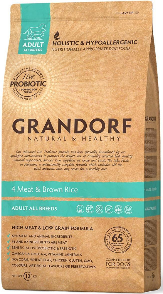 Grandorf 4 Meat & Brown Rice Adult All Breed Сухой корм 4 вида мяса и ...