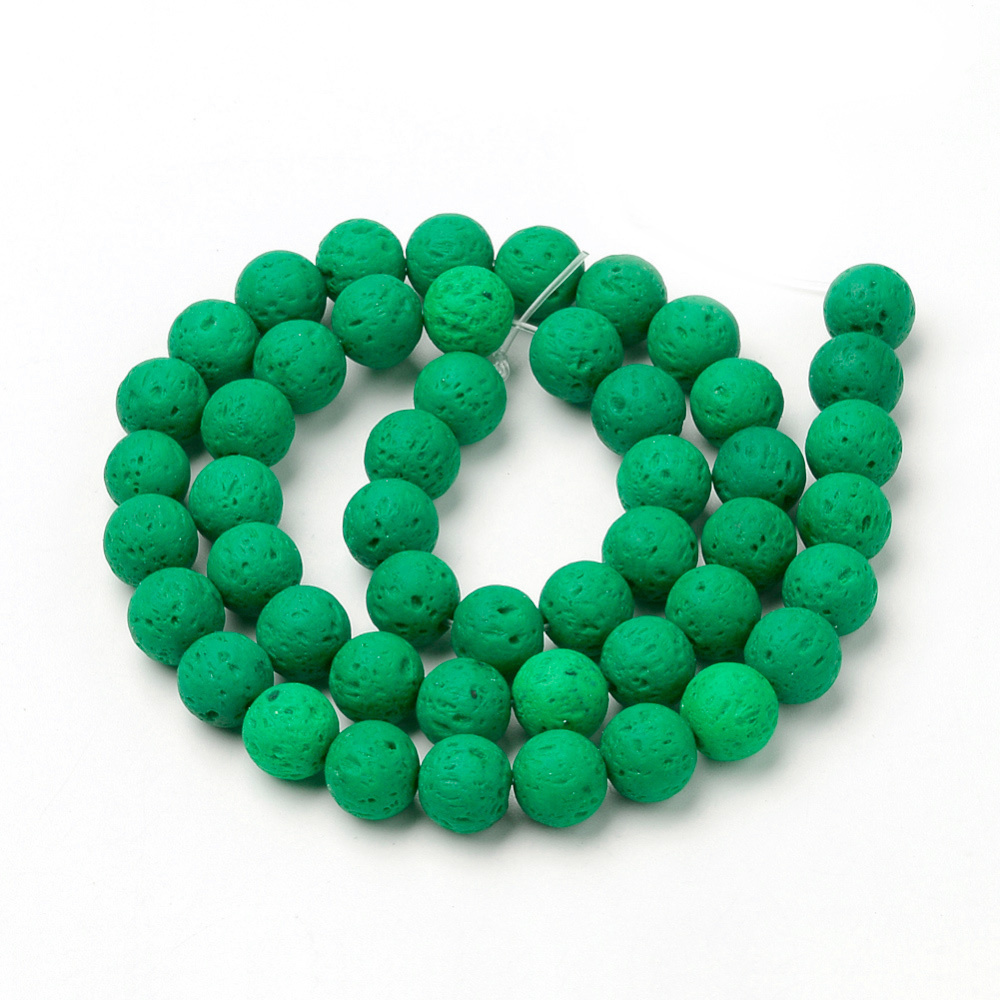 Бусины каменные, вулканическая лава, зелёная, 8мм, 47 шт., низка ...