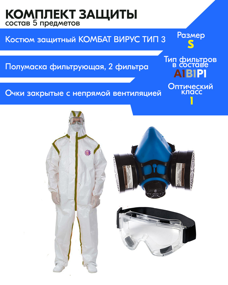Комплект защиты 5 предметов S Комбинезон с капюшоном нестерильный ...