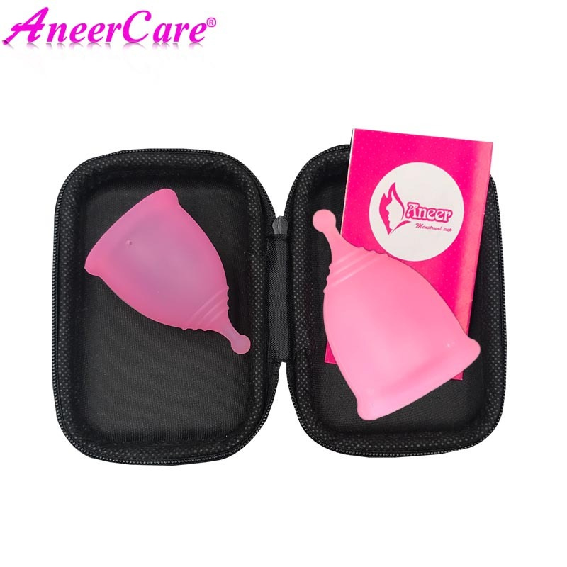 Набор менструальных чаш AneerCare, размеры S+L . Розовые. Хвостик шар. Силиконовая капа для ...