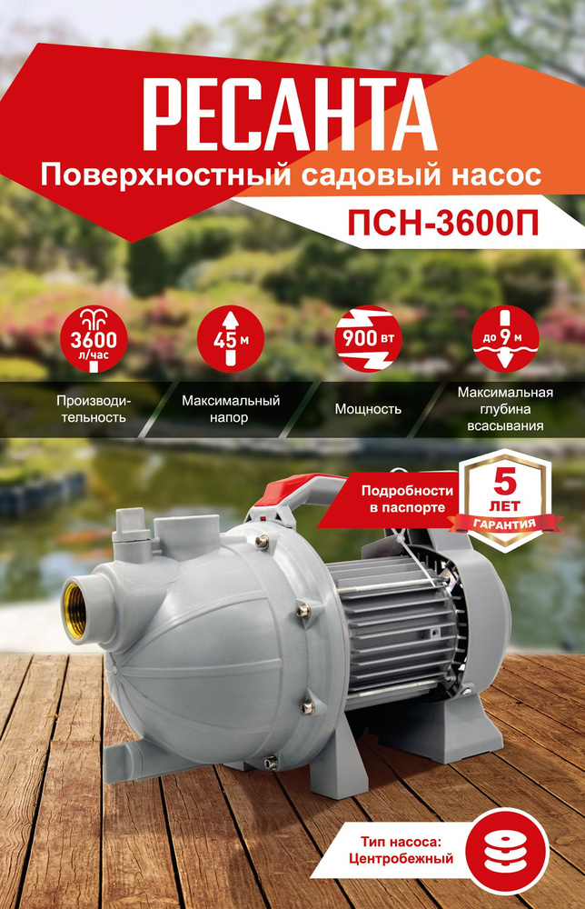 Садовый насос Ресанта Поверхностный насос ПСН-3600П - купить по ...