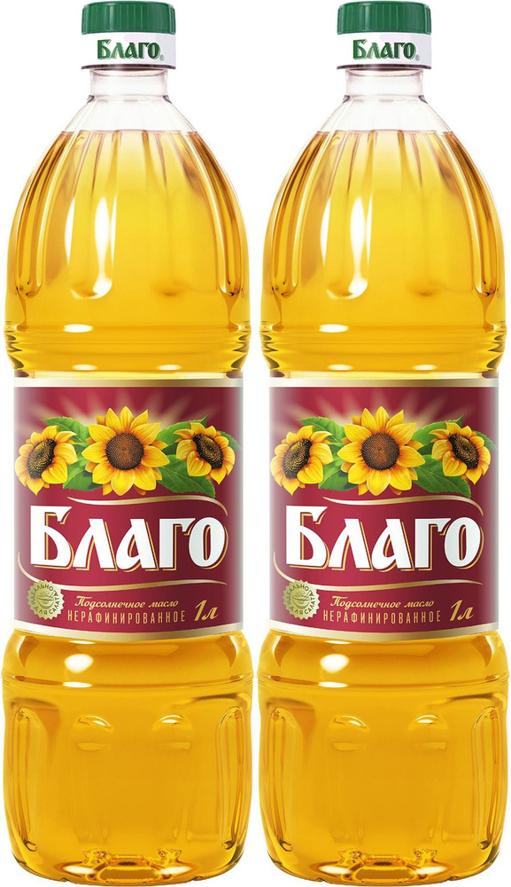 Масло подсолнечное Благо нерафинированное, комплект: 2 упаковки по 1 л ...
