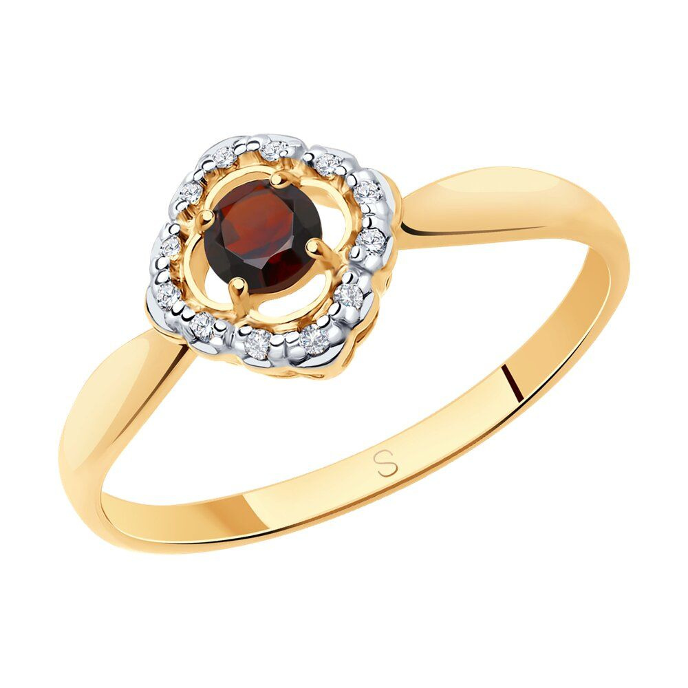 Серебряное кольцо женское 925 пробы с камнями фианитами и гранатом ...