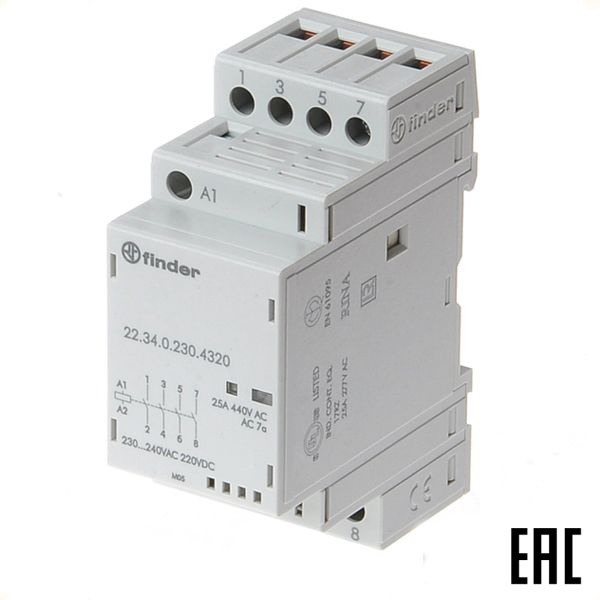 Контактор 22.34.0.230.4320 модульный 230В АС/DC 25А 4з серия 22 Finder ...