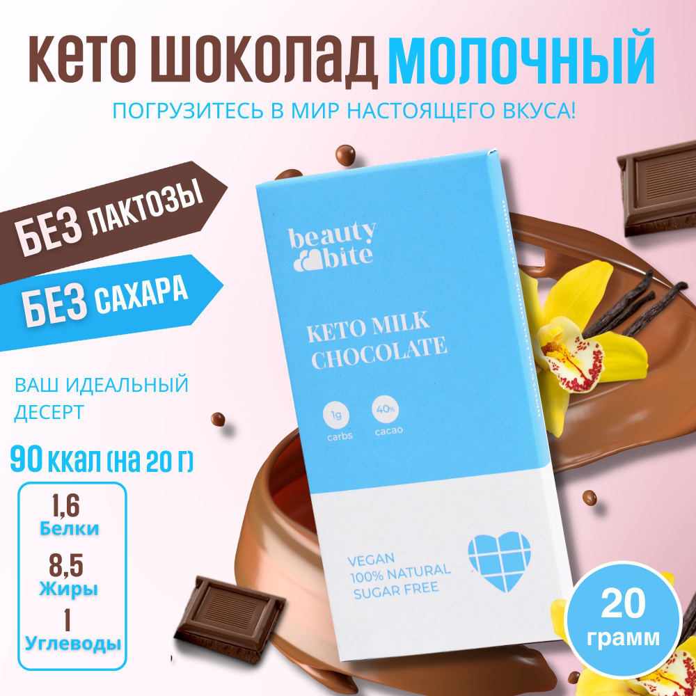 Кето шоколад молочный Beauty Bite. 20 г. Без сахара, без молока ...