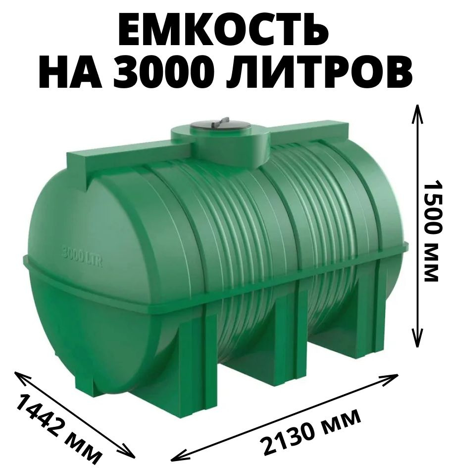 Емкость (бак, бочка) на 3000 литров (цвет-зеленый) для питьевой и ...
