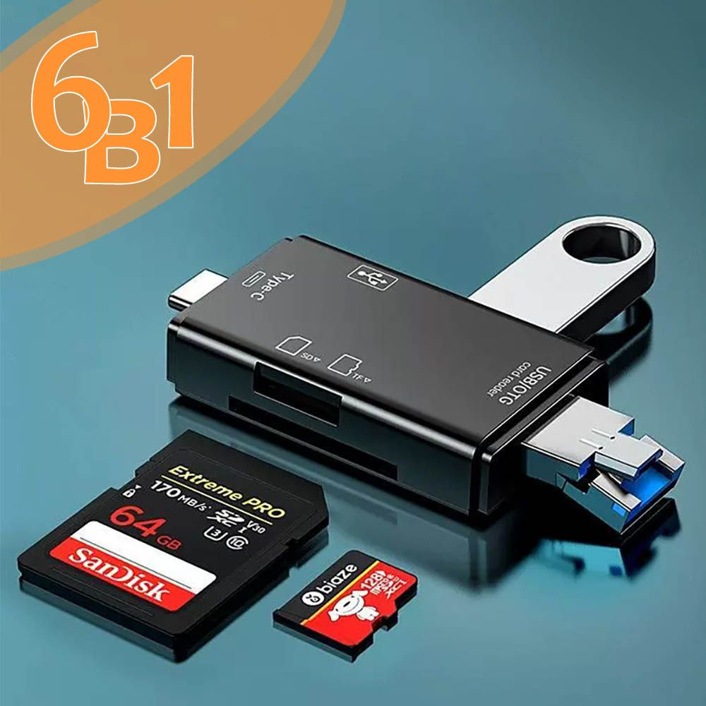 Кардридер 6 в 1 универсальный Usb Type C Micro устройство для чтения