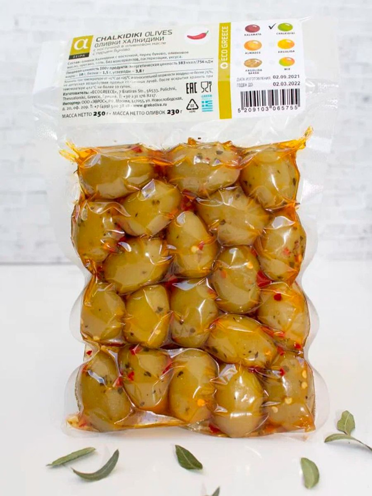 Оливки Халкидики с косточкой в оливковом масле с острым перцем буково ...
