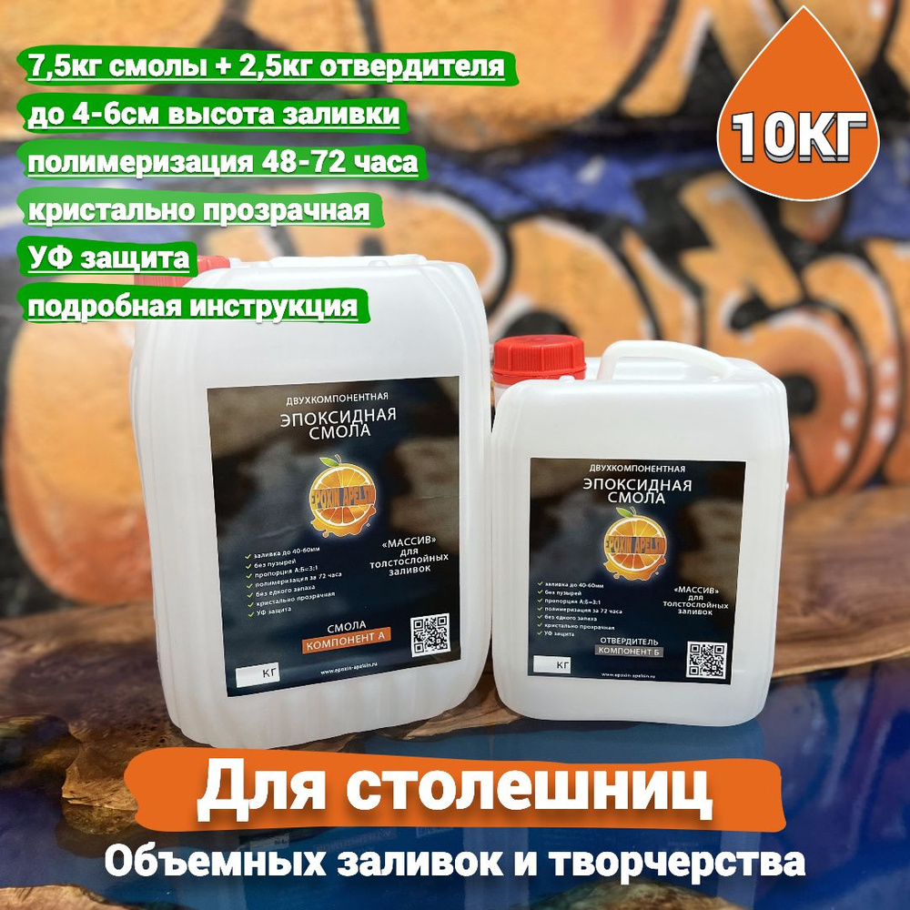 Эпоксидная смола 10кг для столешниц и объемных заливок Epoxin Apelsin ...