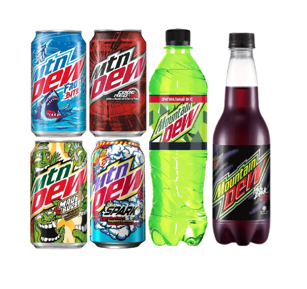 Набор из 6 напитков Mountain Dew (Code Red, Frost Bite, Spark, Maui ...