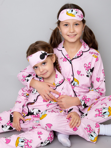 Пижама Девочки ПижаМаус с брюками, с рубашкой Интерлок, Хлопок, размер 104 Полоска, Логотип ...