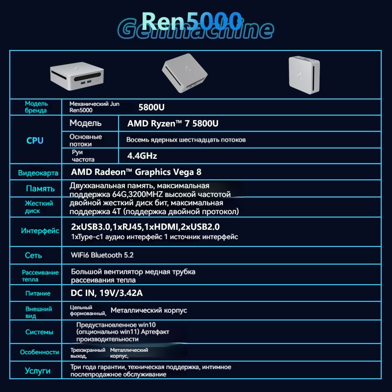 GenMachine MINI PC Мини-ПК AMD (AMD Ryzen 7 5800U, RAM 16 ГБ, SSD 512 ...