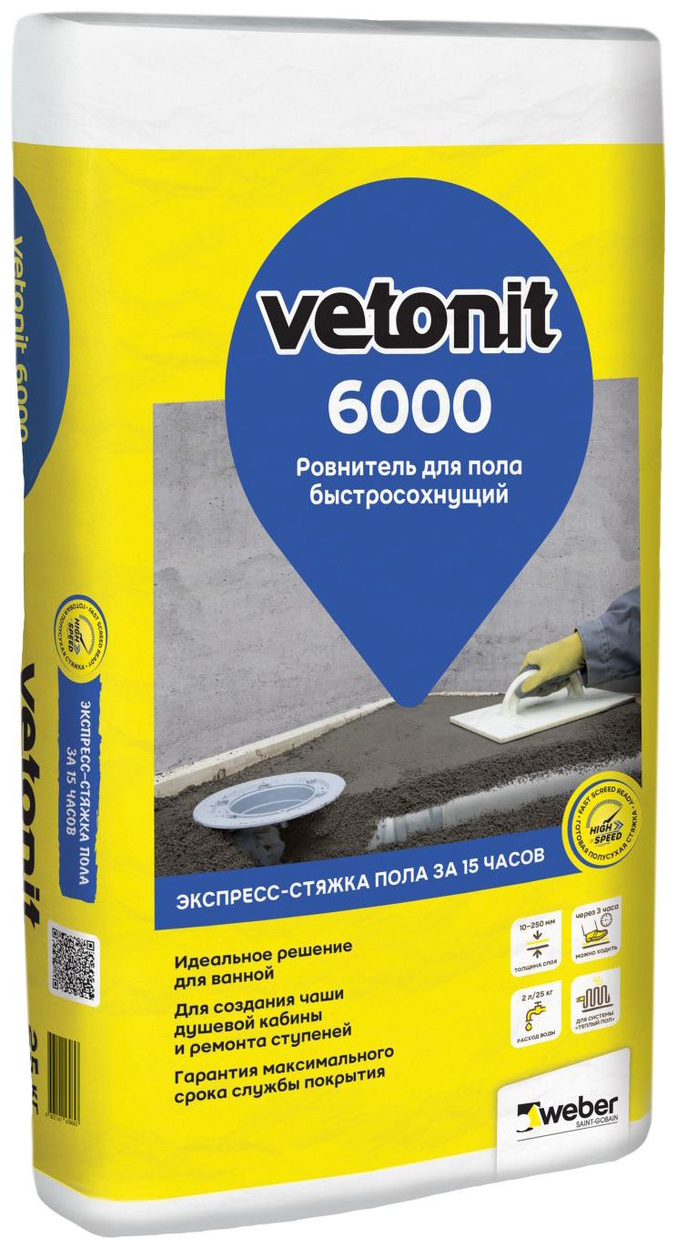 Ровнитель для пола цементный weber.vetonit 6000 25 кг купить на OZON по ...