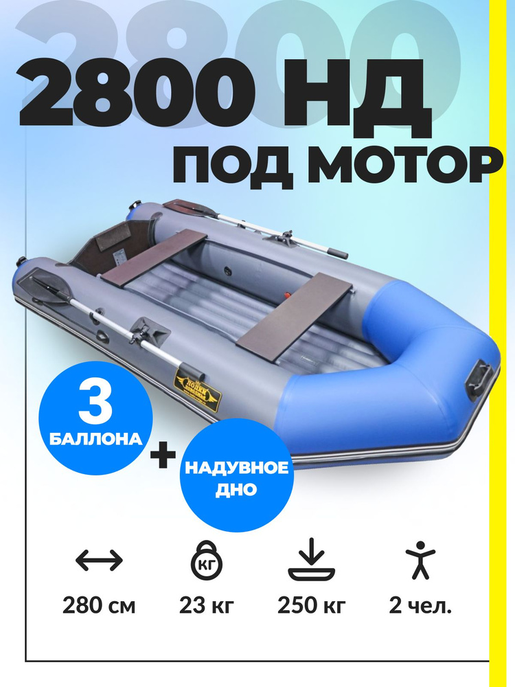 Лодка ПВХ под мотор надувная для рыбалки двухместная Муссон 2800 НД ...