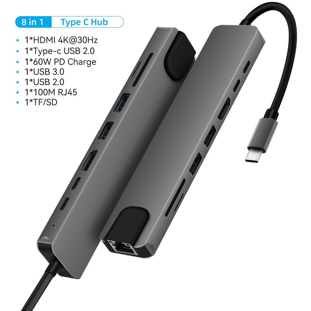 11 портов Usb C Hub Type C Адаптер к Hdmi совместимому 4k Vga Rj45 Sd Tf карте 3 5 мм Aux 10