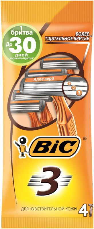 Одноразовая бритва BIC Бик 3 для чувствительной кожи, (4шт) - купить с ...