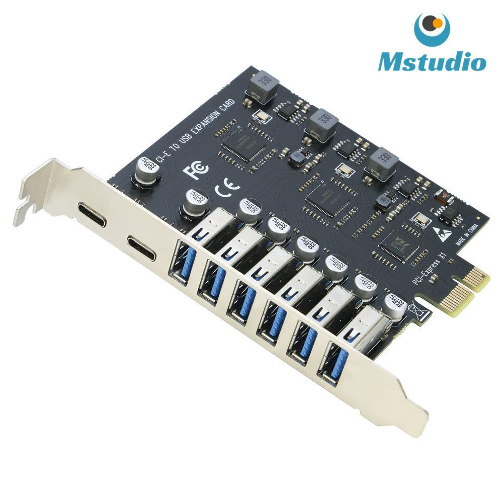 Адаптер плата-карта расширения Pci-e X1 HUB USB 3.0 8 портов, 2 Type-C ...