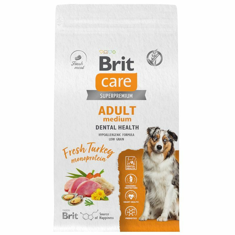 Brit Сare Dog Adult M Dental Health сухой корм для собак средних пород ...