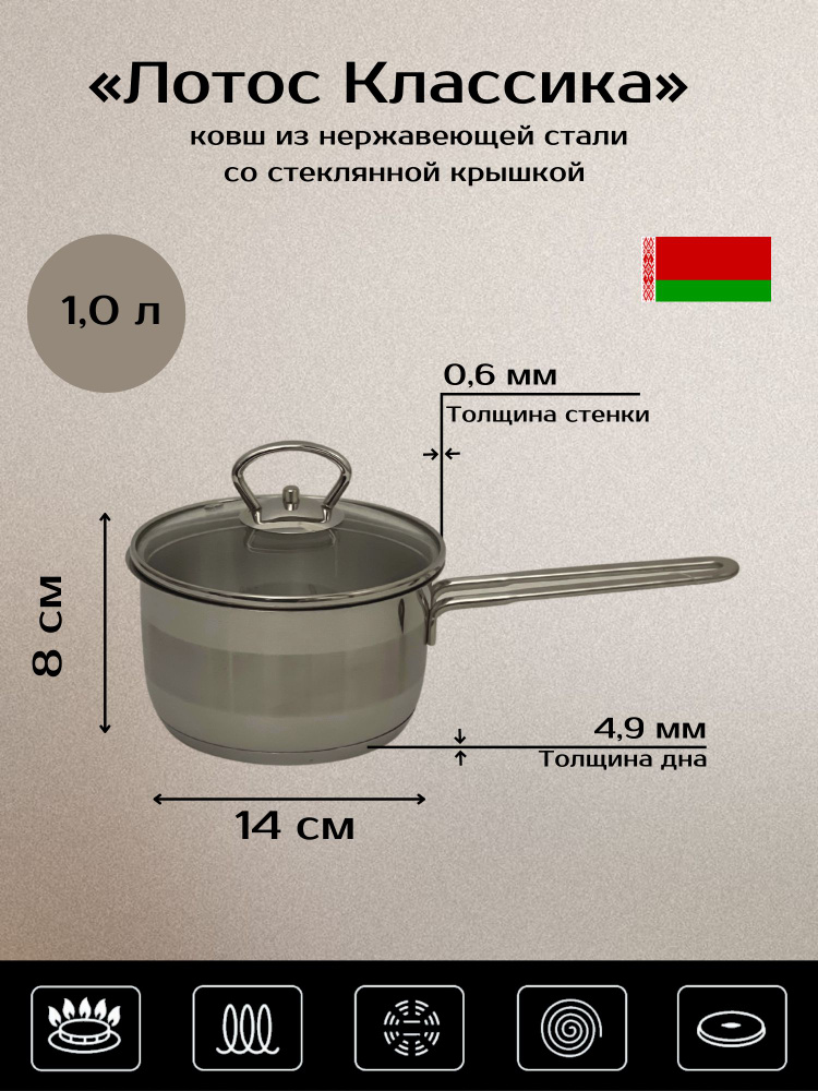 Кастрюля КУХАР, Нержавеющая сталь, 1 л - купить по выгодной цене в ...