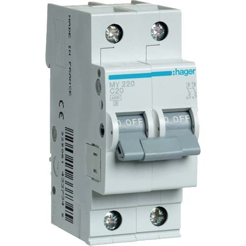 Купить Автоматический выключатель Hager MY220 20A 2P 4,5kA C по низкой цене в интернет-магазине ...