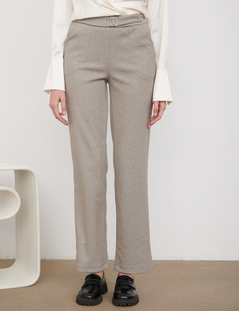 Брюки Женский SLN широкие, прямые светло-бежевый Шерсть, Хлопок Вечерний/праздничный, размер 44 ...