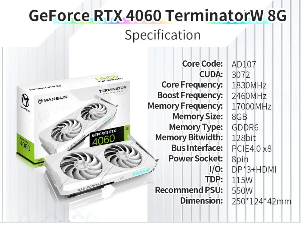 Видеокарта maxsun GeForce RTX 4060, 8 ГБ GDDR6 - купить по низким ценам ...