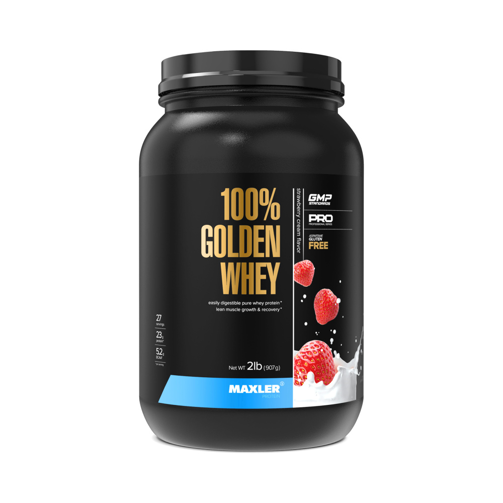 Протеин сывороточный Maxler 100% GOLDEN WHEY 907г Клубничный крем ...