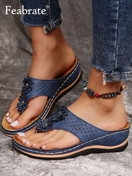 Сланцы Женский Feabrate, размер 38 Искусственная кожа Круглый нос, Маломерит Танкетка Без ...