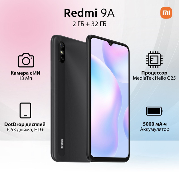 Смартфон Xiaomi Redmi 9A_2 32 ГБ 2 ГБ Серый 6.53 IPS M2006C3LG купить c ...