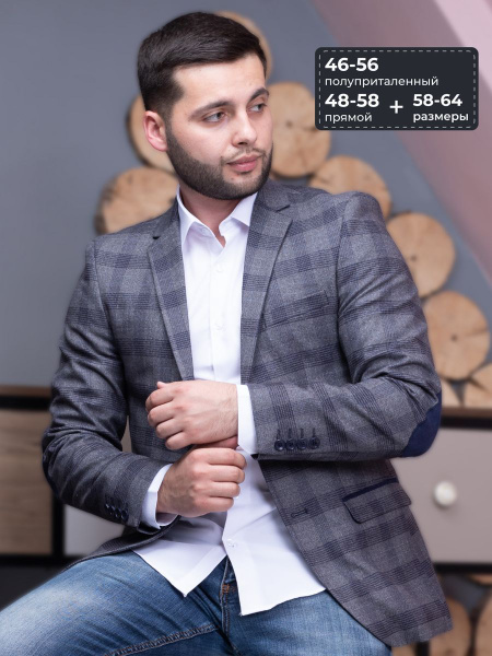 Пиджак Мужской PAOLO MARK светло-серый, серый, размер 54 Полиамид, Шерсть Карманы прямой Длинный ...