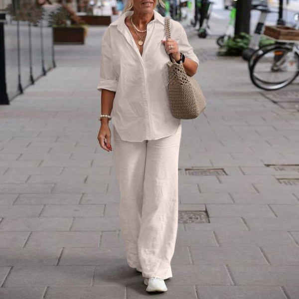 Комплект одежды Женский YIFU HOME Повседневный экрю, размер 54 Хлопок, Пенька Китай Демисезон ...