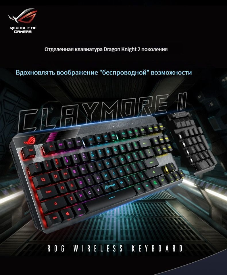 ASUS Игровая клавиатура беспроводная ROG claymore II ABS RX, (ROG RX Red), Английская раскладка ...