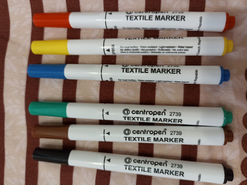 Маркеры для ткани 6 цветов Centropen "Textile Marker", круглый ...