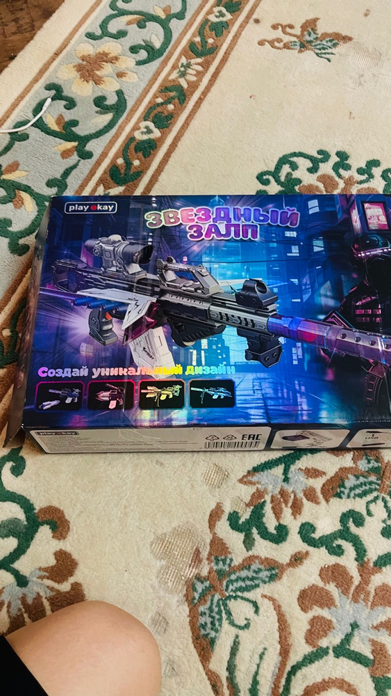 Бластер с мягкими пулями Play Okay на присосках, бумажная мишень, 4 батарейки (не входят в ...