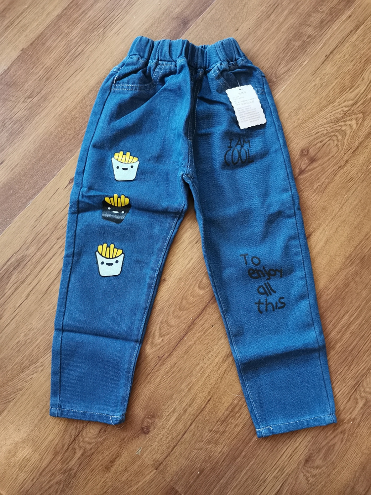 Джинсы Мальчики, Девочки BCATON ярко-синий Хлопок, размер 110 облегающий Средняя, рост 110 Китай ...