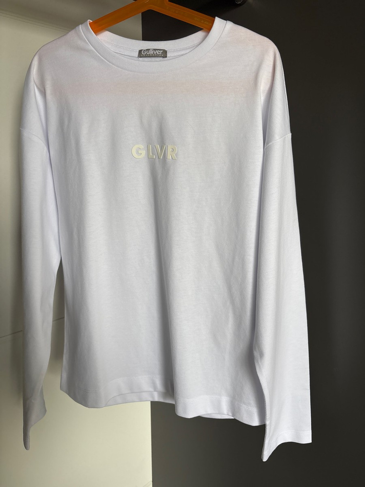 Лонгслив Девочки Gulliver белый Длинный, размер 146 Хлопок свободный Однотонный Офисный/школьный ...