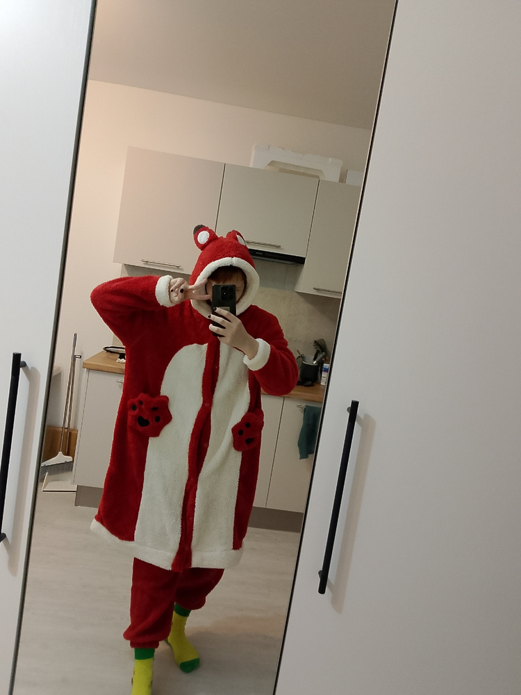 Пижама Женский SYJWY Корал-флис, размер 44 Орнамент коричневый Длинный Китай Мех Без застежки ...