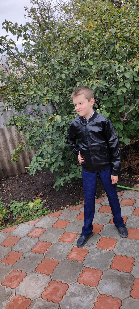 Куртка Мальчики MOOCIE коричневый круглый Искусственная кожа, размер 150 Длинный кожаная Зима ...