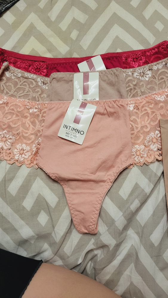 Комплект трусов Женский INTIMNO слипы Хлопок, Спандекс черный, размер 46, 48 Средняя Кружево ...