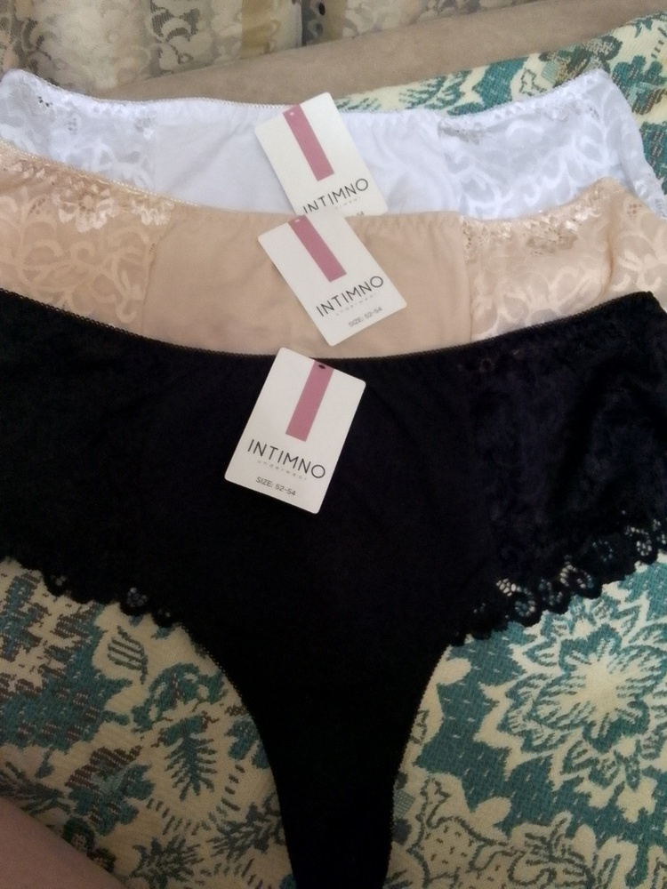 Комплект трусов Женский INTIMNO слипы Хлопок, Спандекс черный, размер 46, 48 Средняя Кружево ...