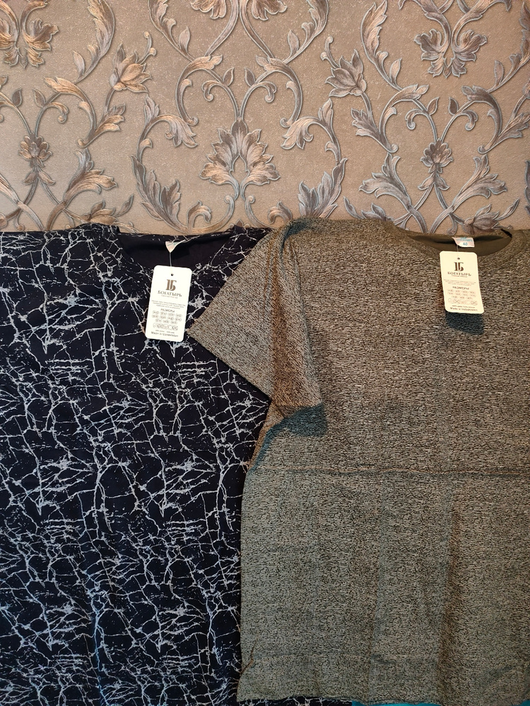 Футболка Мужской Богатырь трикотаж черный, хаки Короткий, размер 48 Хлопок Абстракция прямой ...