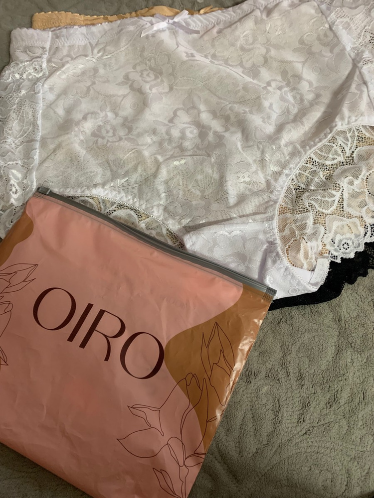 Комплект трусов Женский OIRO слипы Хлопок, Лайкра белый, бежевый, размер 48, 50 Средняя Китай ...
